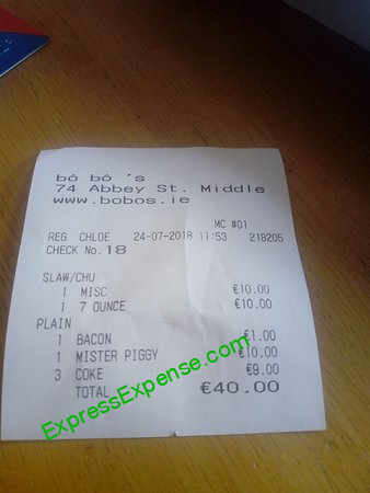 Receipt Picture Of Bobos Burgers Restaurant Dublin Tripadvisor