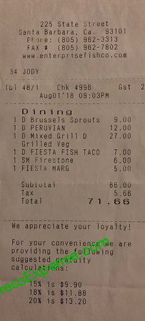 Receipt Picture Of Enterprise Fish Co Santa Barbara Tripadvisor