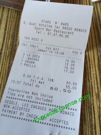 Receipt Picture Of Stars N Bars Monte Carlo Tripadvisor